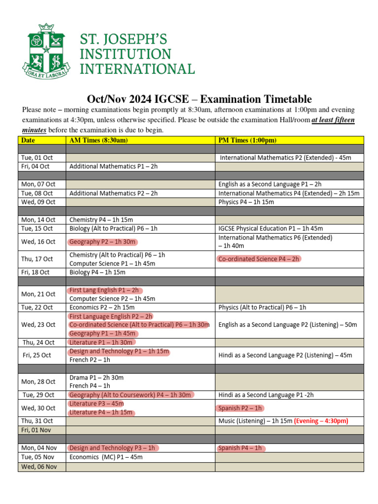 IGCSE Nov 2024 Exam Timetable May 23 | PDF | Qualifications