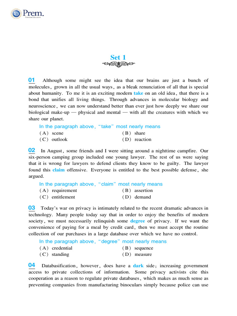 Prem Vocab Drills | PDF | Neuroscience