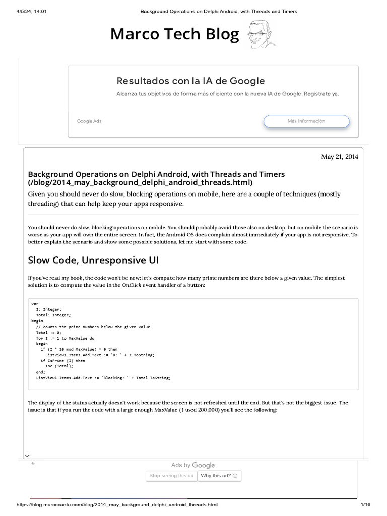 Delphi Android: Threads & Timers | PDF | Thread (Computing) | Android ...