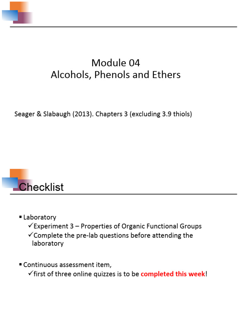 Module - 04 - Alcohols - Phenols - Ethers 2023 | PDF | Ether | Ester Module - 04 - Alcohols - Phenols - Ethers 2023 | PDF | Ether | Ester
