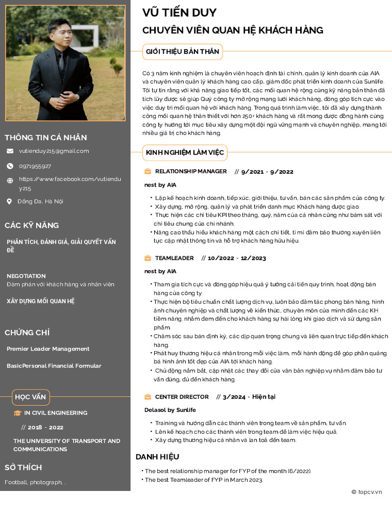 Vu-Tien-Duy-Chuyên viên quan hệ khách hàng | PDF