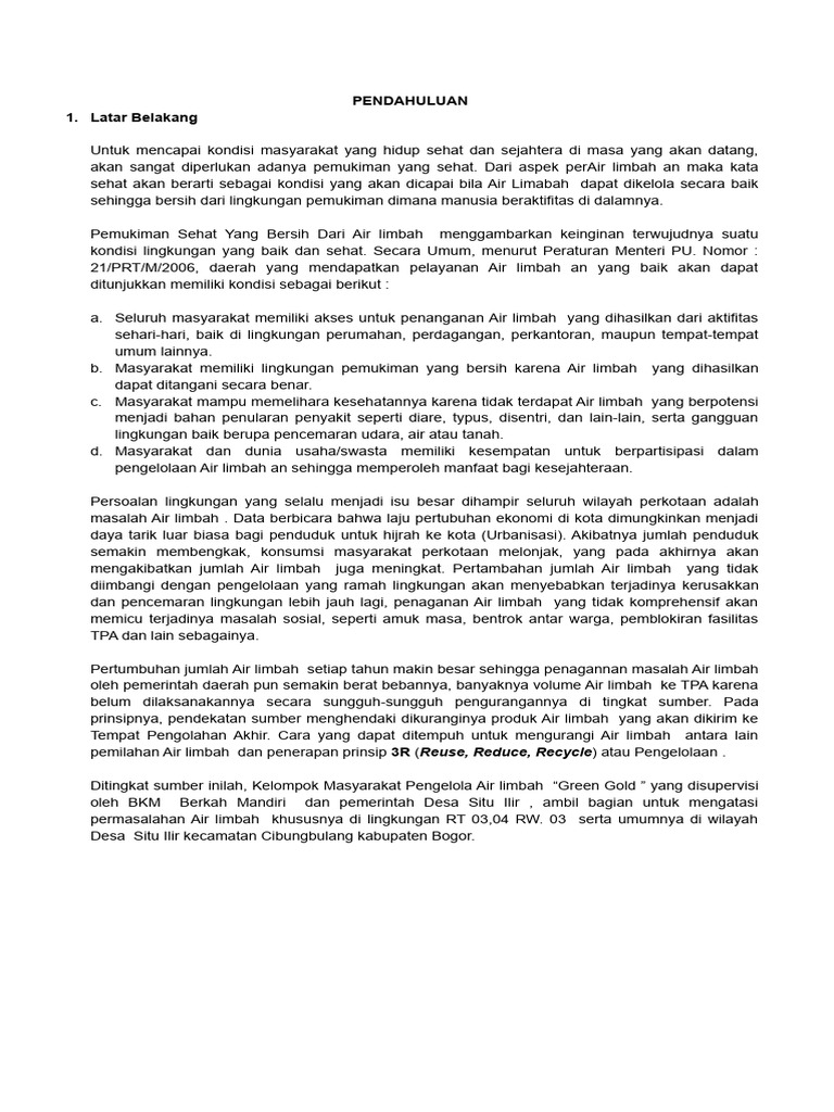 Proposal KSM BERKAH MANDIRI IPAL KOMUNAL (SR) RR | PDF