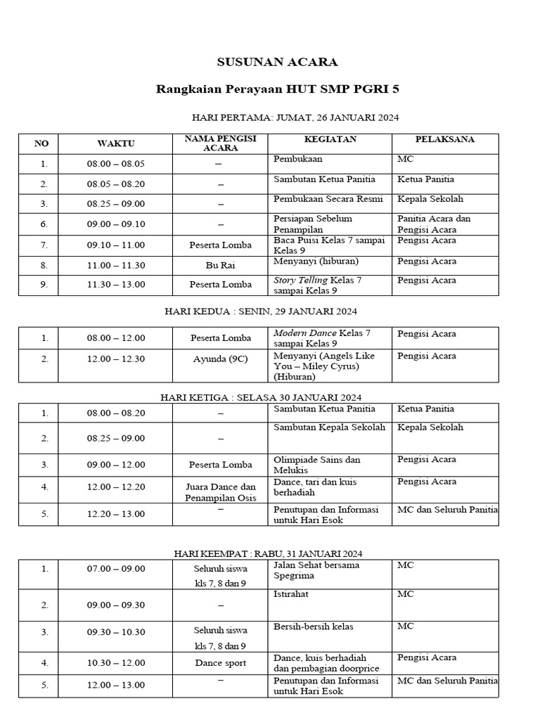 SUSUNAN ACARA Hut 45 | PDF