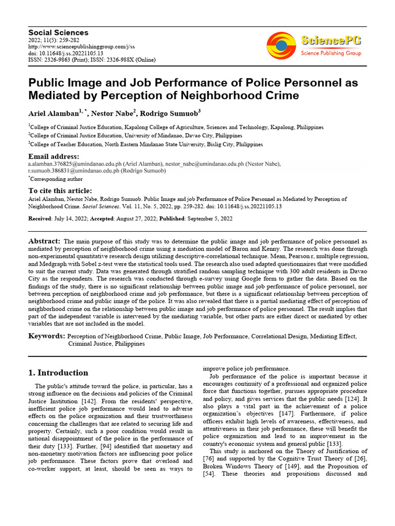 Police Image, Performance & Neighborhood Crime | PDF | Police | Crimes
