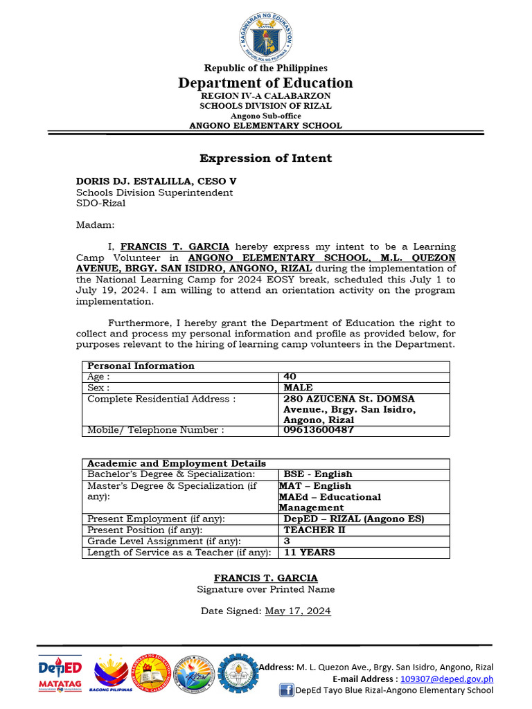 NLC Letter of Intent | PDF | Philippines