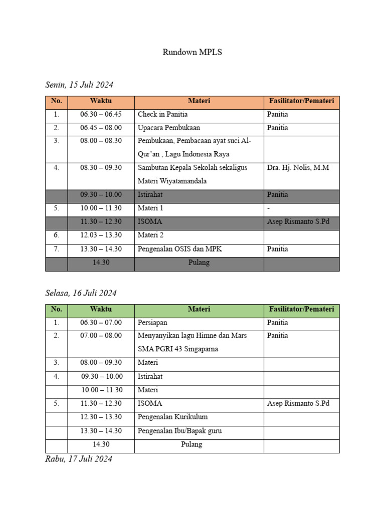 Rundown MPLS 2024 | PDF | Seni & Disiplin Bahasa
