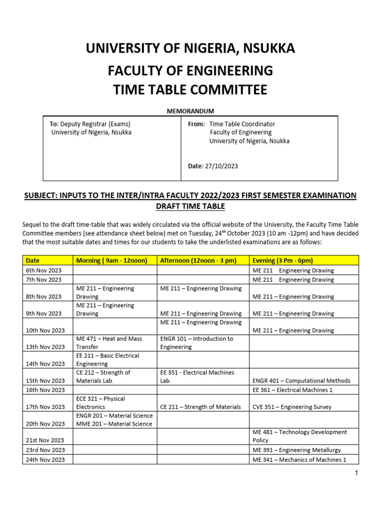 Engineering Exam Timetable 2023 | PDF | Engineering | Science