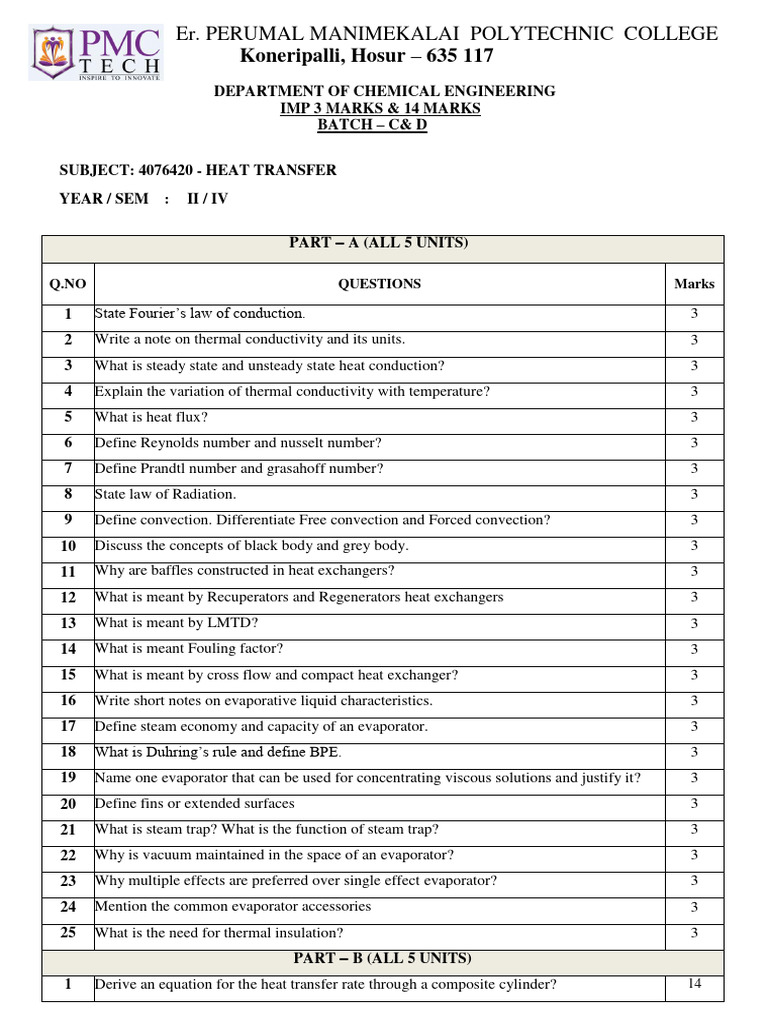 Heat Transfer Exam Questions Guide | PDF | Heat Transfer | Thermal ...