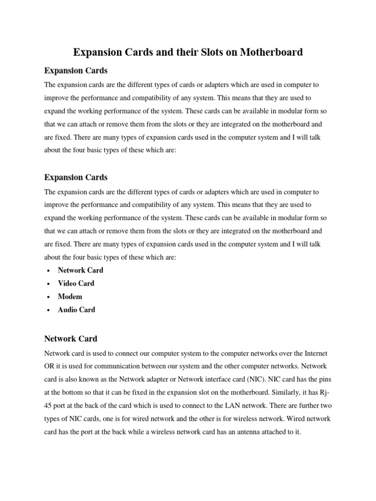 Motherboard Expansion Cards Guide | PDF | Network Interface Controller ...