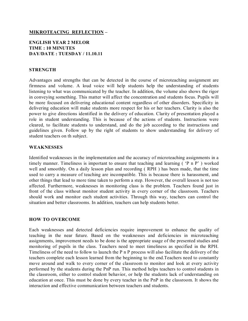 Micro Teaching Reflection