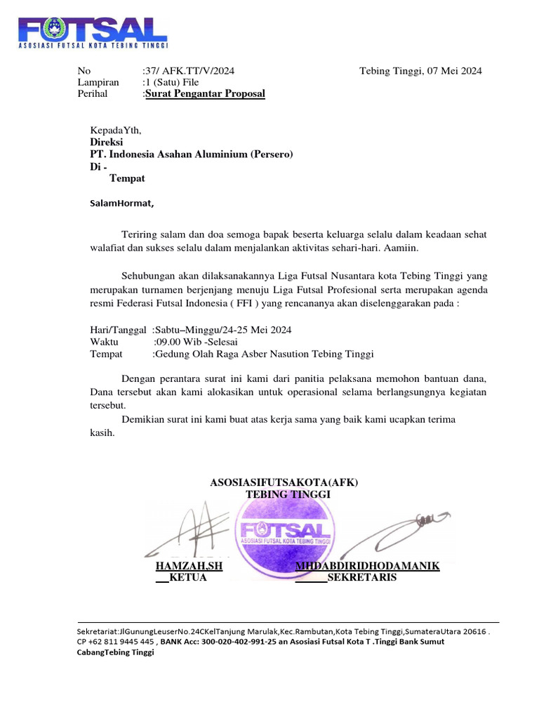 PROPOSAL AFP Champ LFN Inalum 2024 | PDF