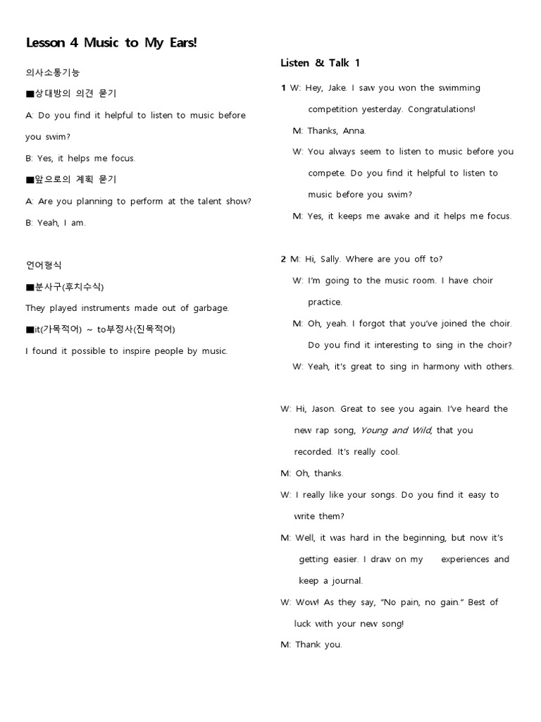 Lesson 4 Music To My Ears | PDF | Orchestras | Performing Arts