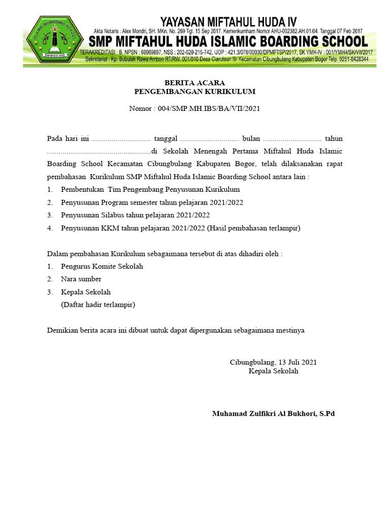 Berita Acara Tim Pengembang Kurikulum | PDF