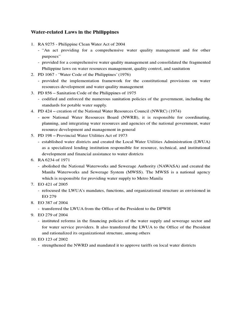 Water Laws in the Philippines Overview | PDF