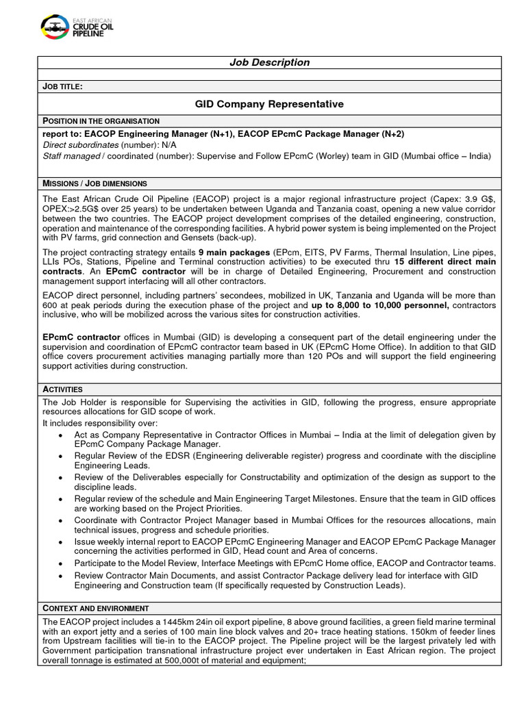 EACOP - Servive Description - GID Company Representative-2 | PDF ...