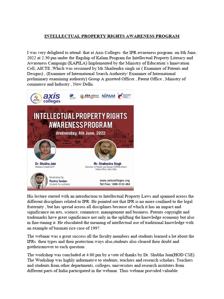 Webinar Under Kapila IPR Report 8 June | PDF