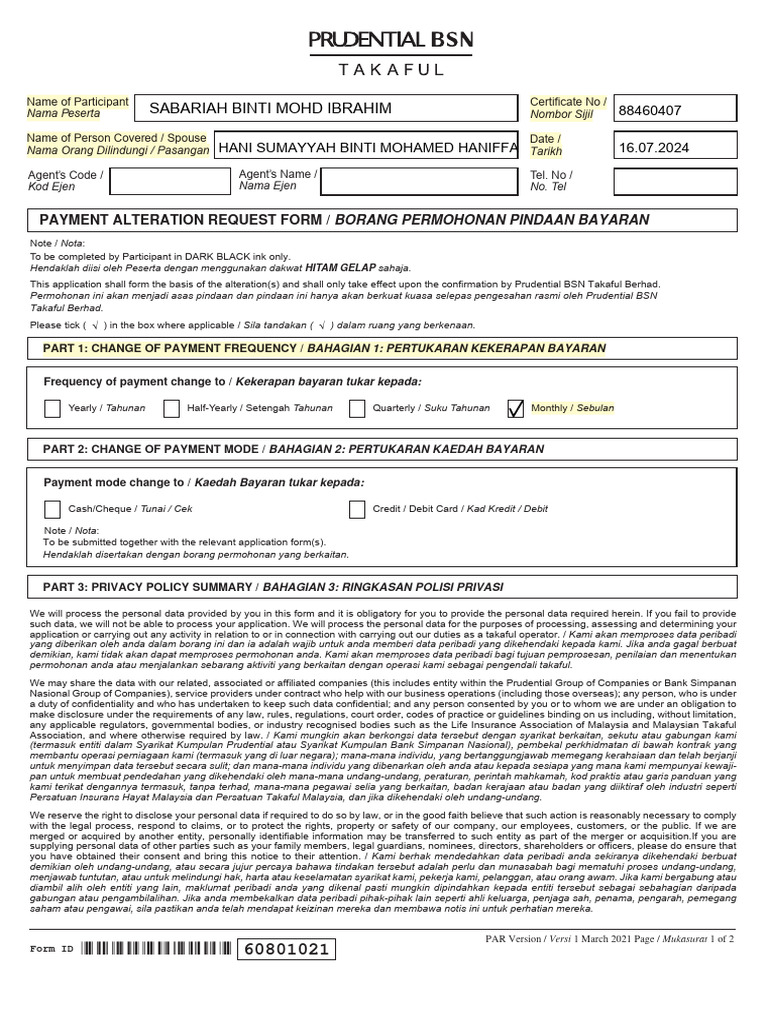 Payment Alteration Request Form 20240716113210 | PDF | Business | Law
