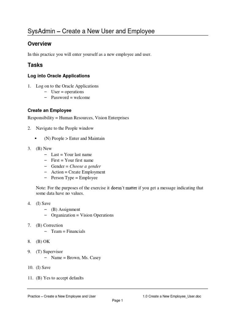 AP Create Employee and User | PDF | User (Computing) | Password