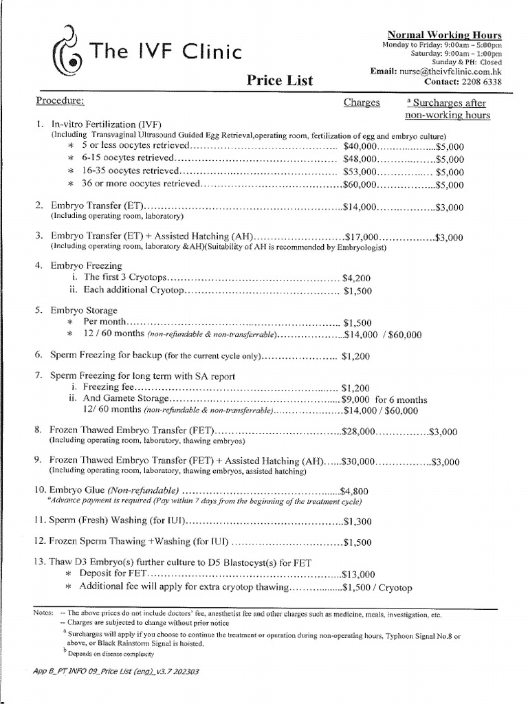 IVF Price List | PDF