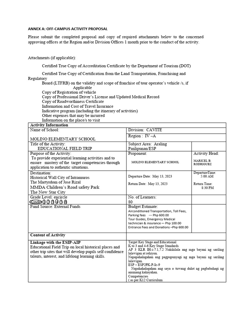Annex A-Off Campus Proposal | PDF | Service Industries | Transport