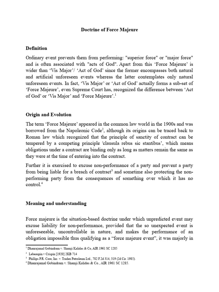 Doctrine - of - Force - Majeure Finl | PDF | Civil Law (Legal System ... Doctrine - of - Force - Majeure Finl | PDF | Civil Law (Legal System ...