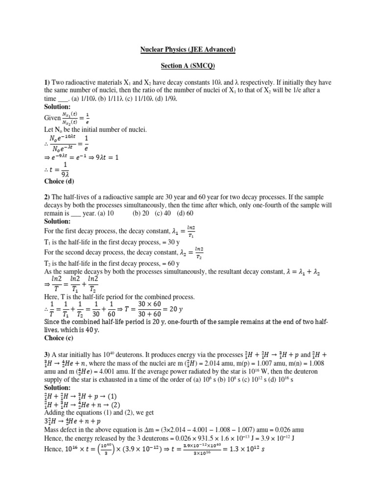 Nuclear Physics Questions (PAP) | PDF | Radioactive Decay | Nuclear Fusion