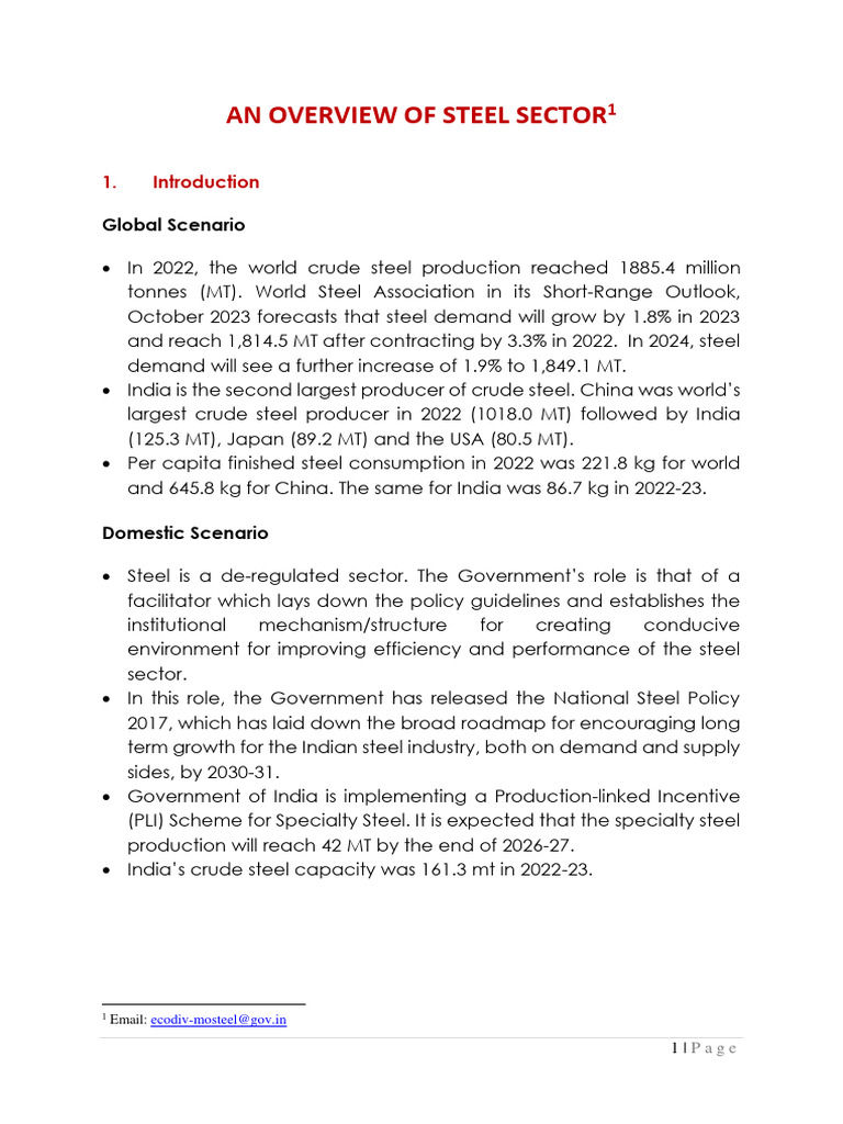 ANOVERVIEWOFSTEELSECTOR-Updated December 2023 | PDF | Steel | Steelmaking