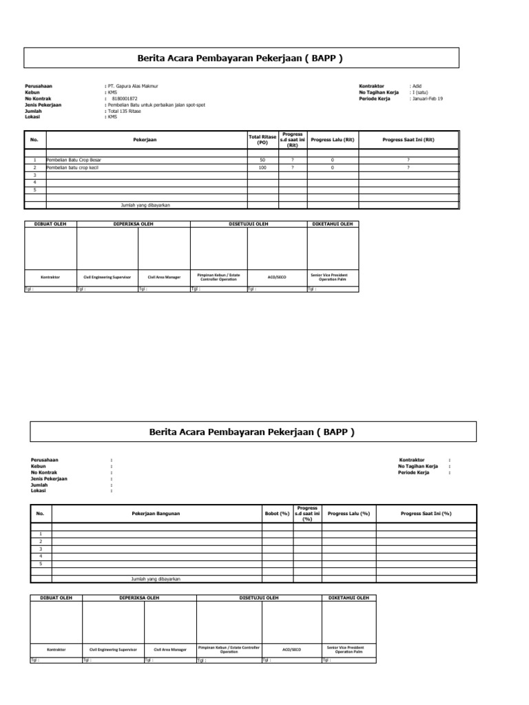 Format BAPP Pembelian Material Tanah - Batu | PDF