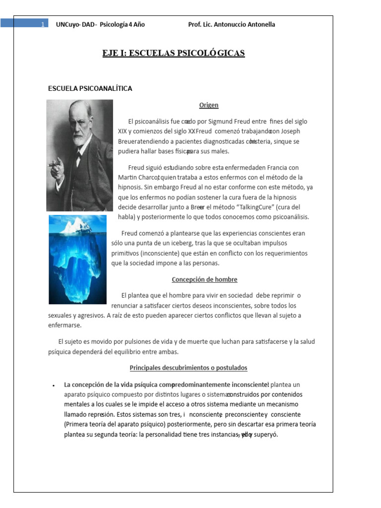 Escuelas Psicologicas | PDF | Psicoanálisis | Sigmund Freud