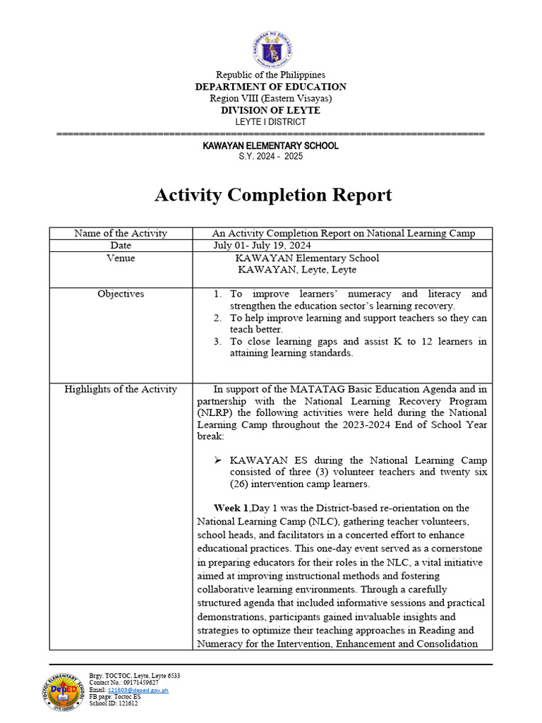 Acr NLC 2024-2025 | PDF | Learning | Teachers