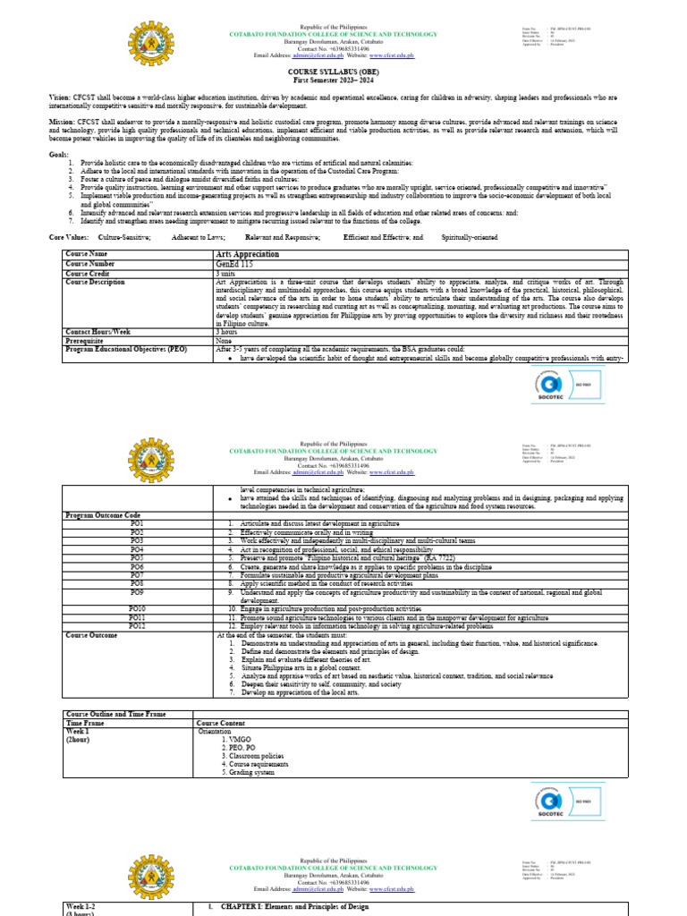 Art Appreciation Syllabus | PDF | Design | Liberal Arts Education