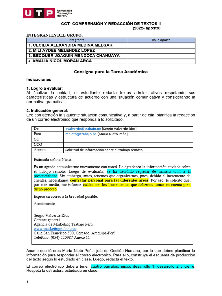Consigna para La Tarea Académica 1 (TA1) | PDF | Verbo | Información