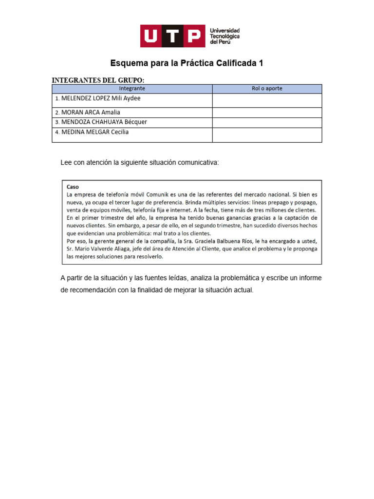 Esquema Práctica Calificada 1 - Formato | PDF | Verbo | Información