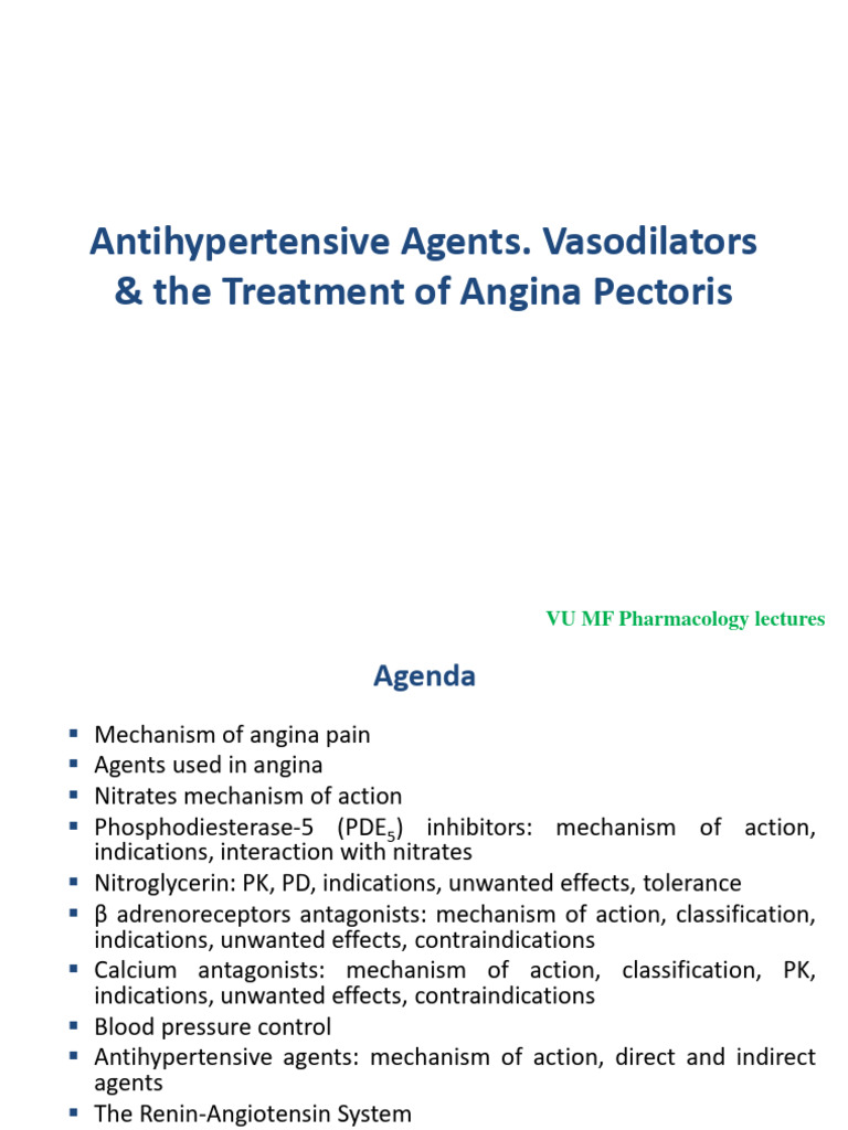 Antihypertensive Vasodilators Angina | PDF | Angiology | Medical ...