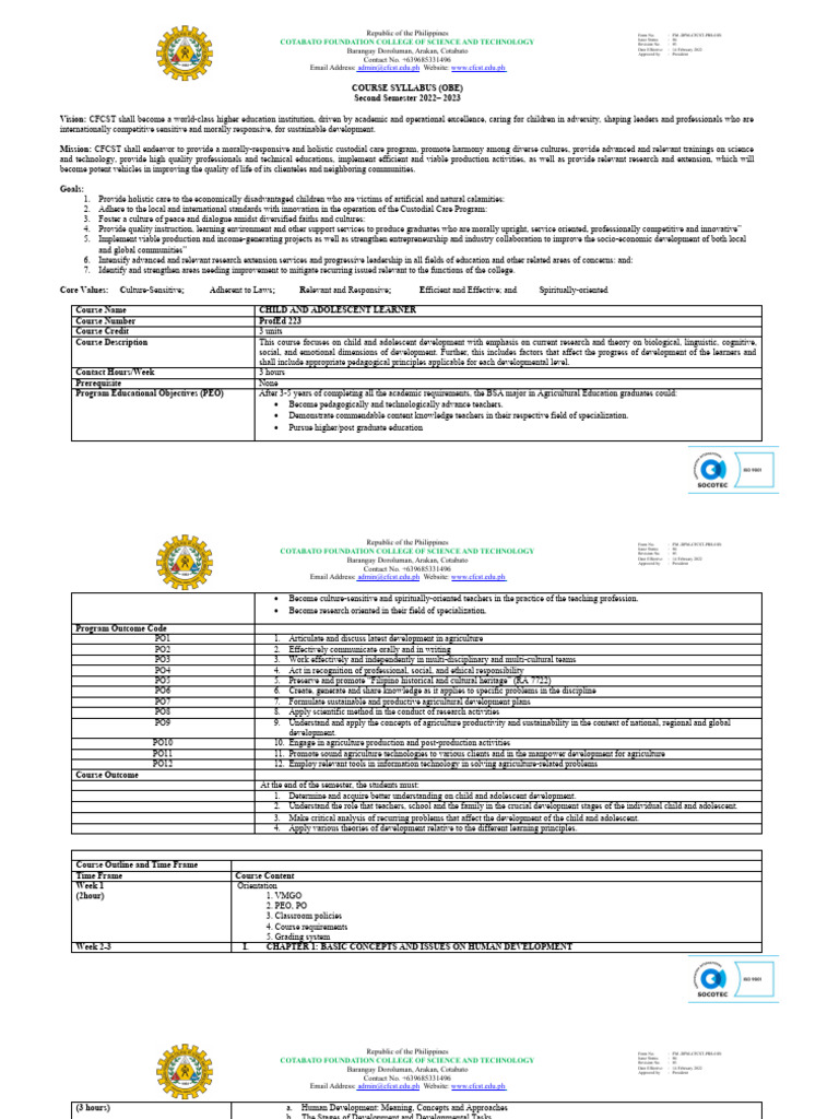 CAD SYLLABUS | PDF | Developmental Psychology | Adolescence