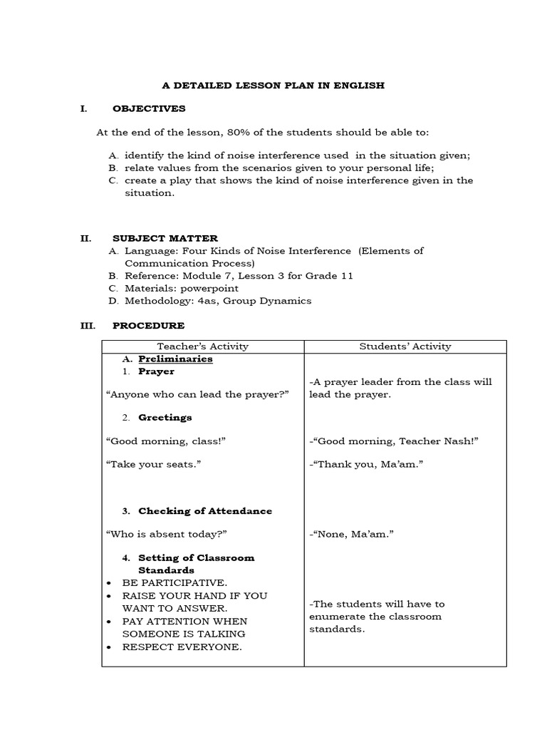 Detailed Lesson Plan | PDF | Communication | Experience