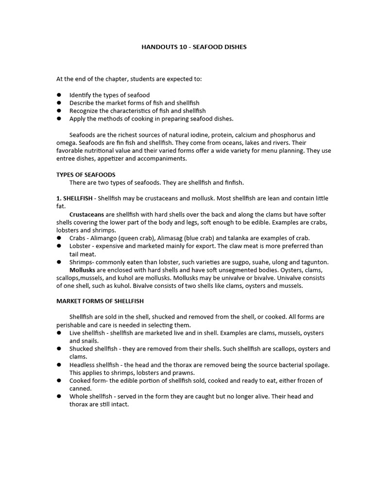 Handouts 10 | PDF | Shellfish | Seafood