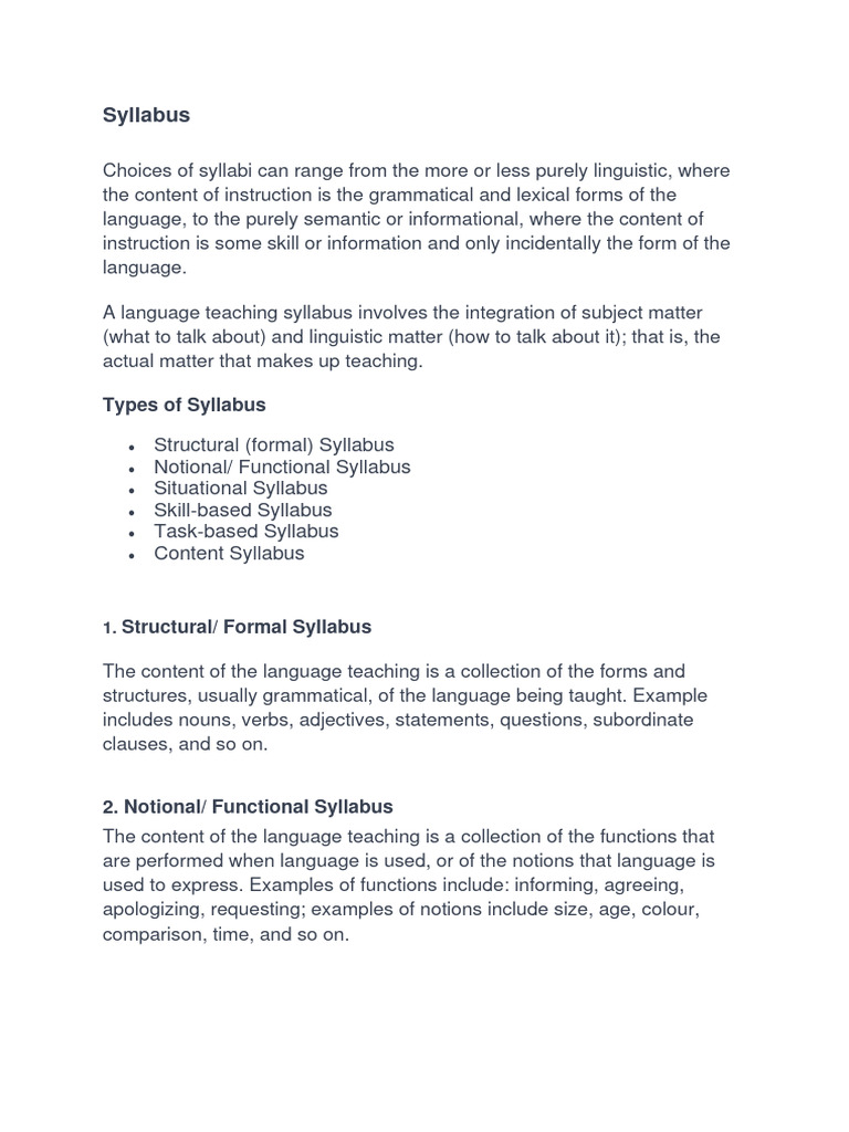Types of Syllabuses | PDF | Language Education | Learning