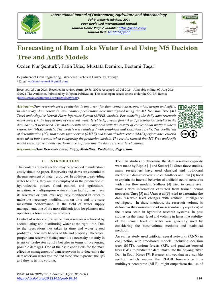 Forecasting of Dam Lake Water Level Using M5 Decision Tree and Anfis Models | PDF | Regression ...