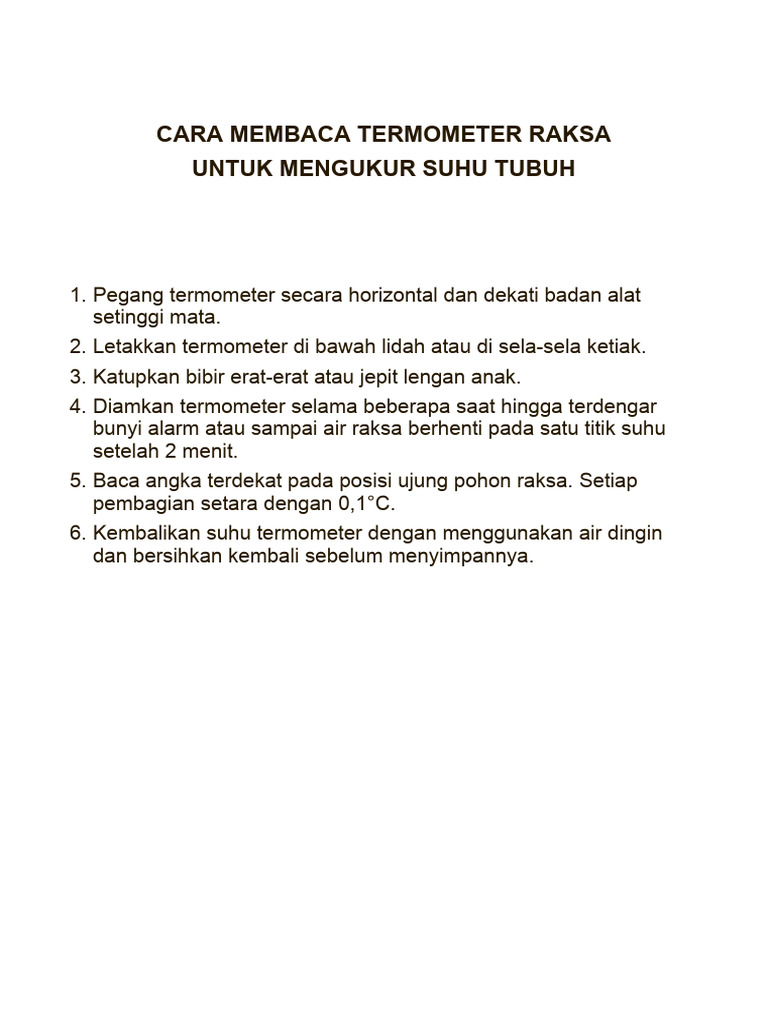 Cara Membaca Termometer Raksa Yang Benar | PDF