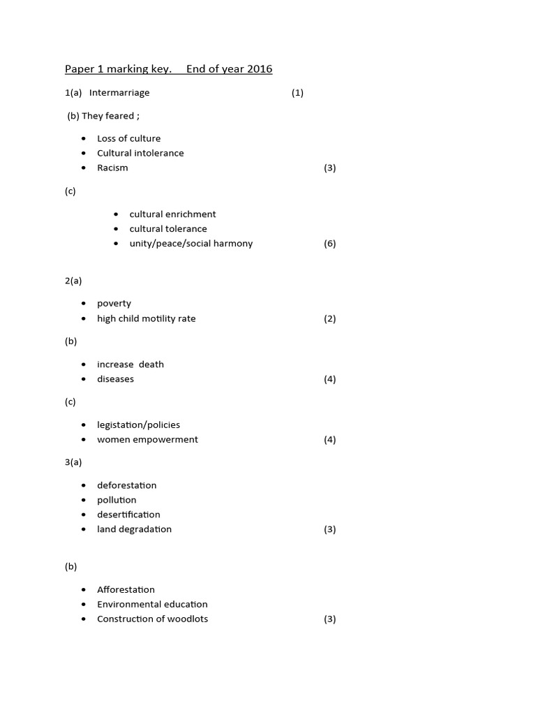 Paper 1 Marking Key | PDF