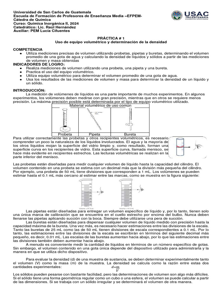 Práctica de Densidad y Volumen en Química | PDF | Volumen | Longitud