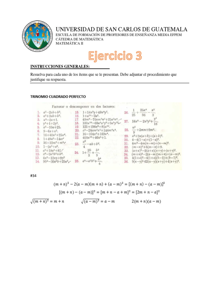 EJERCICIO3 | PDF | Factorización | Matemáticas