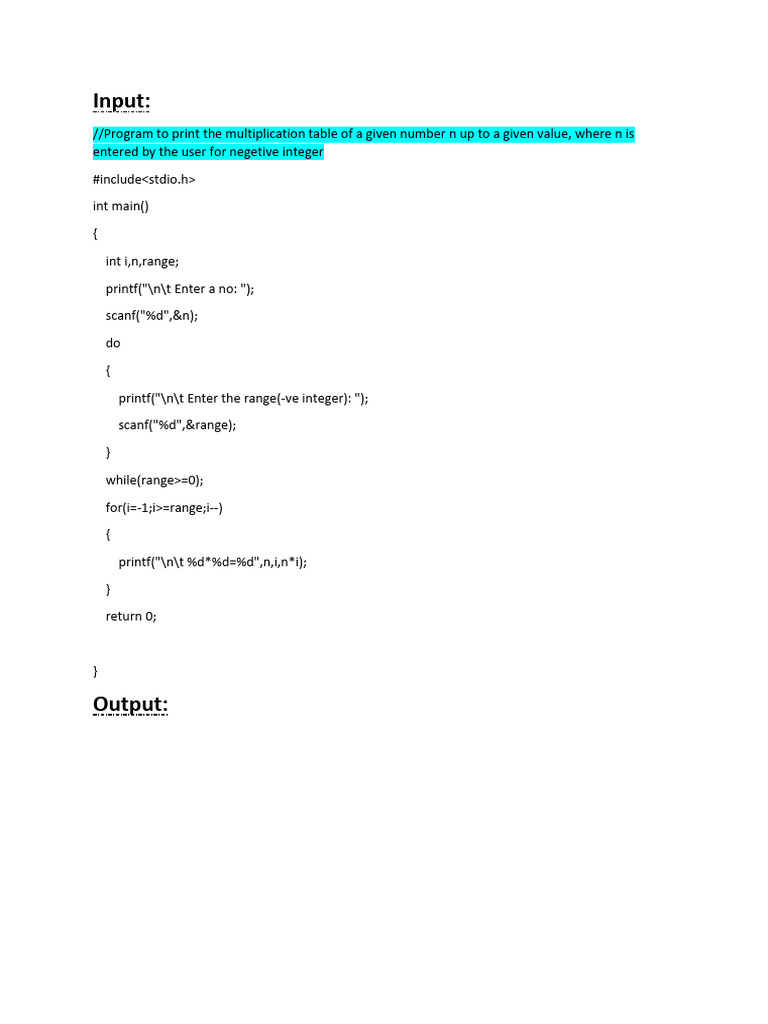 Mutiplication Table For - Ve Int | PDF | Computers