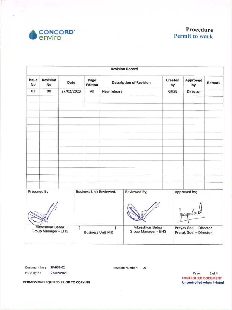 SP-HSE-02 Permit To Work | PDF