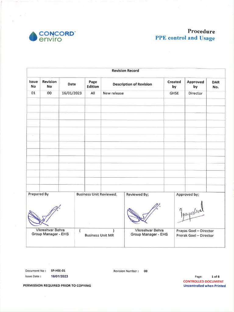 SP-HSE-01 PPE Usage & Control | PDF