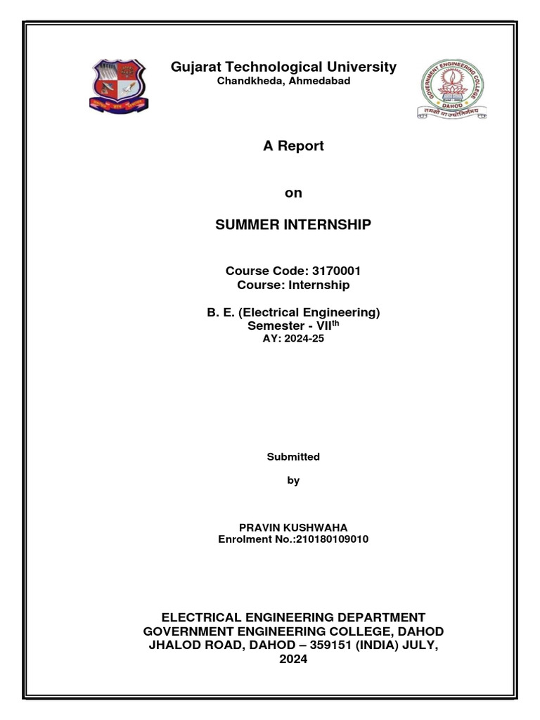 Summer Internship Report by Pravin Kushwaha | PDF | Insulator ...