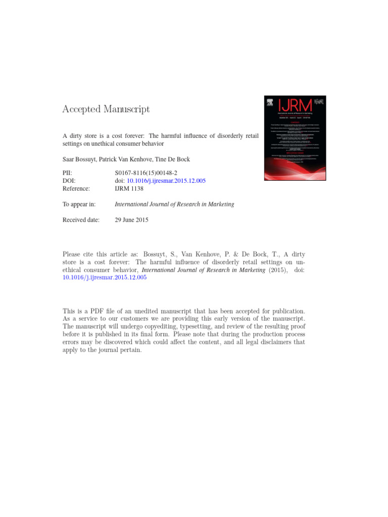 Disorderly Retail and Unethical Behavior | PDF | Behavior | Psychology