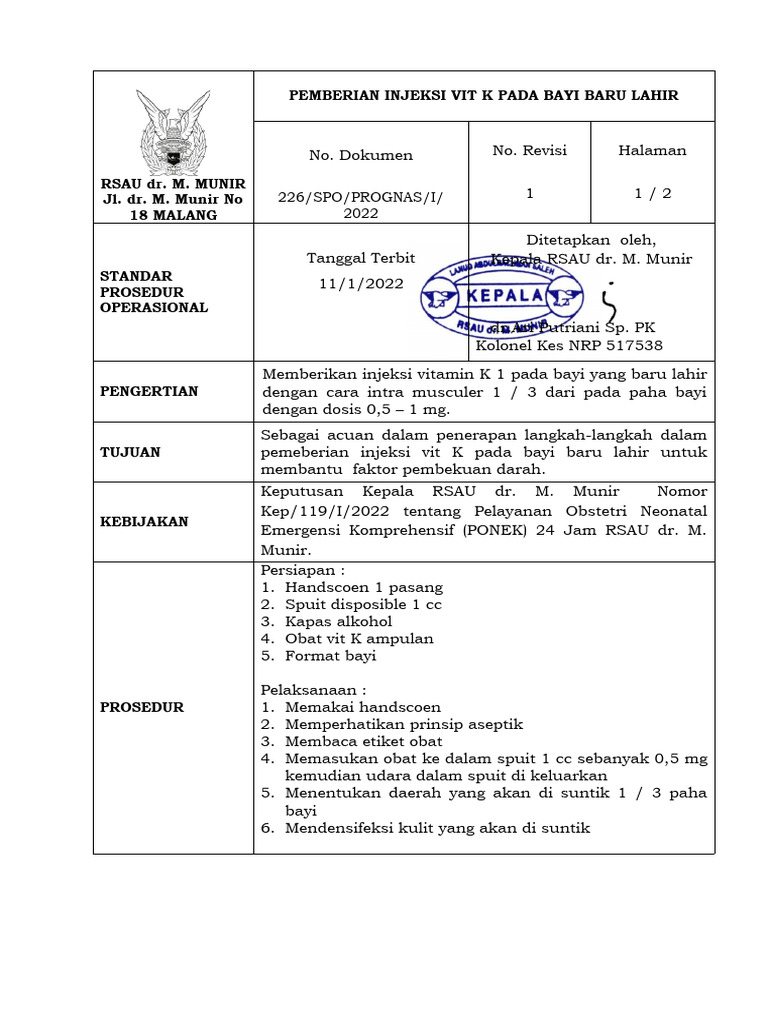 07 Pemberian Injeksi Vit K Pada Bayi Baru Lahir | PDF