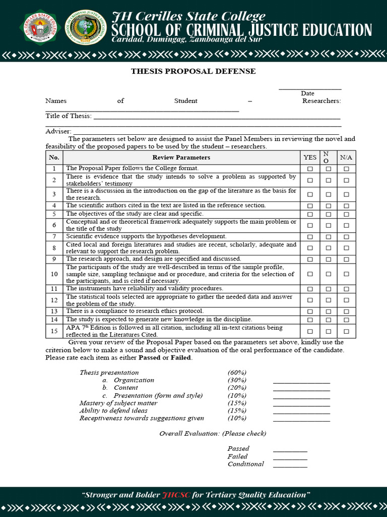 Proposal Defense Assessment Form | PDF | Science | Methodology